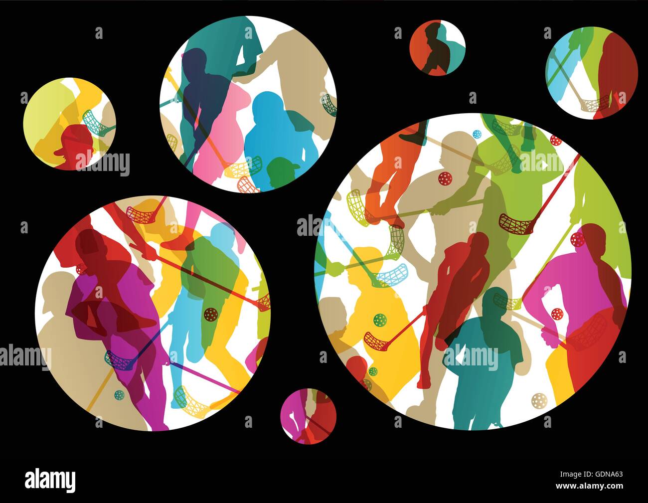 Floor ball players active men sport silhouettes vector abstract ...