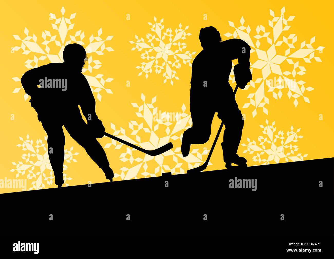 Active young men hockey players sport silhouettes in winter ice and ...