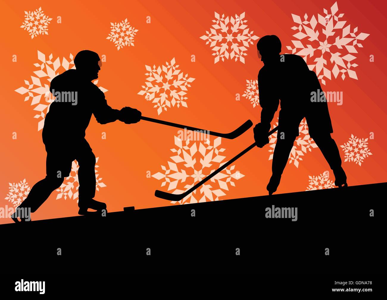 Active young men hockey players sport silhouettes in winter ice and ...