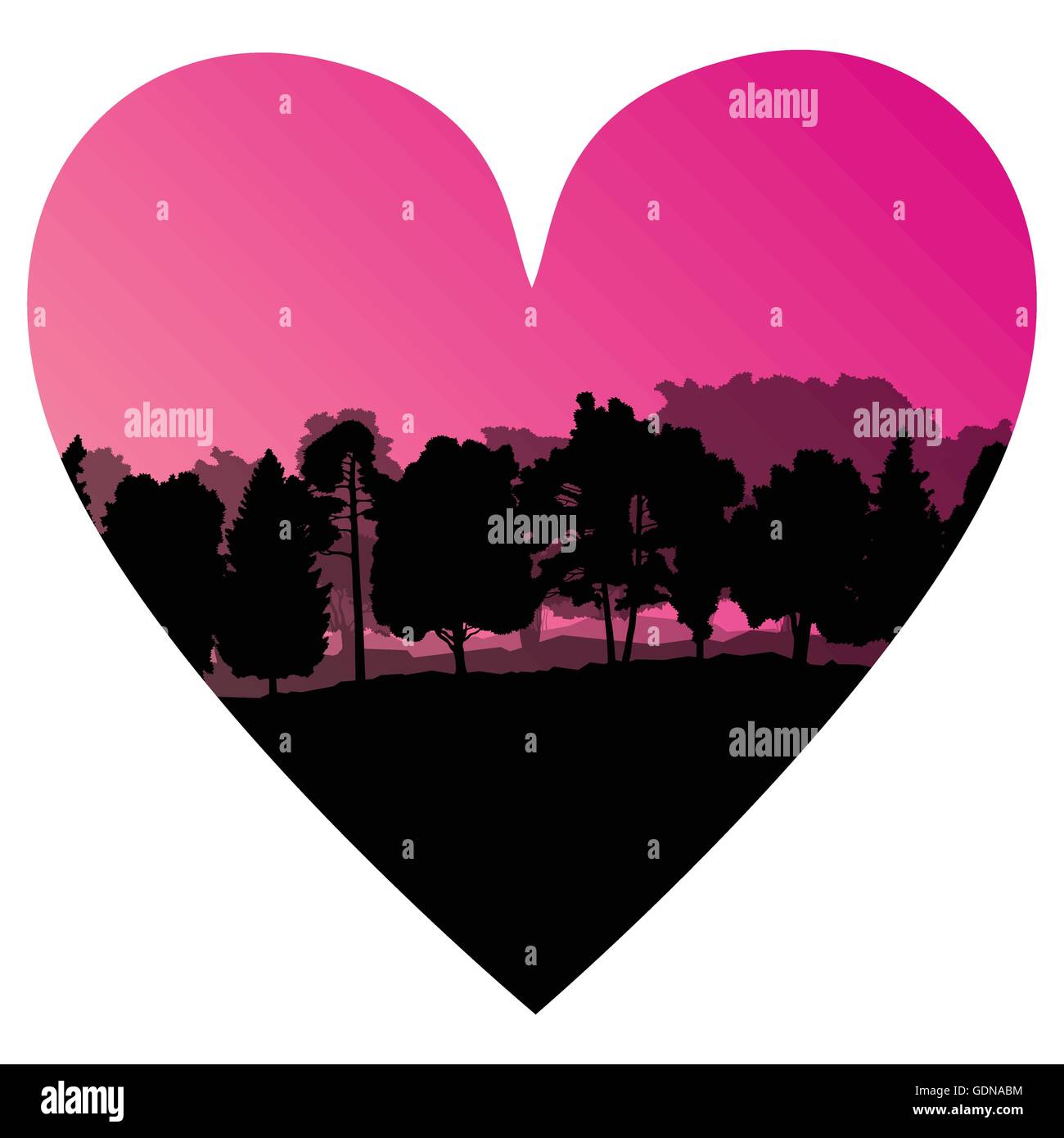 Forest tree wild romantic love heart shape concept landscape background ...