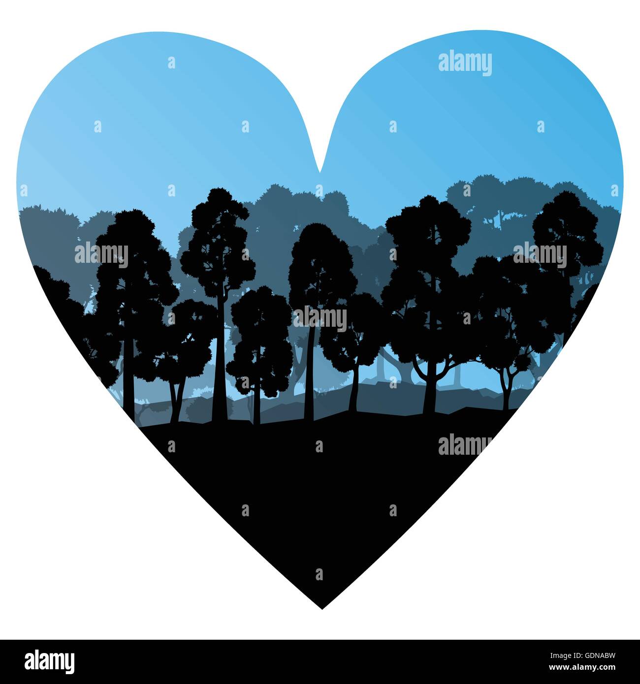 Forest tree wild romantic love heart shape concept landscape background ...
