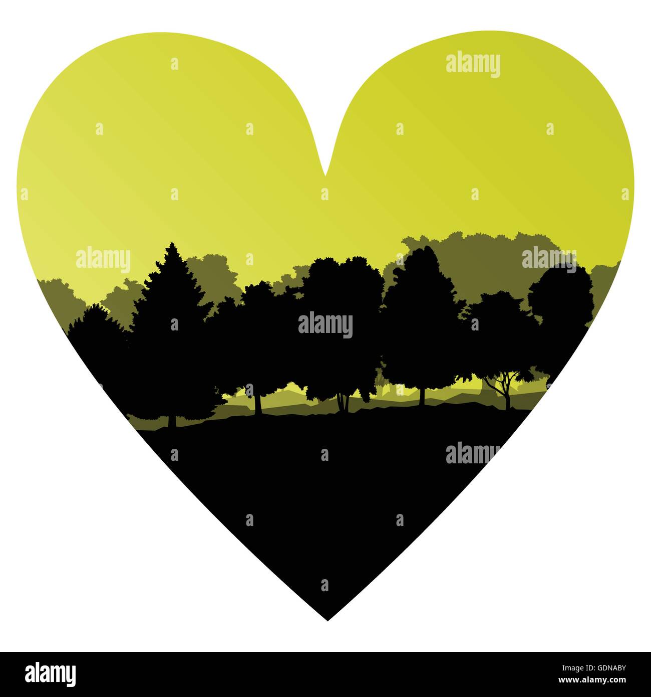 Forest tree wild romantic love heart shape concept landscape background ...
