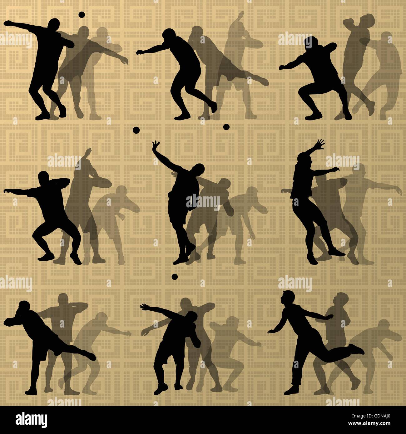 Male sport athletics. ball throwing silhouettes collection. abstract ...
