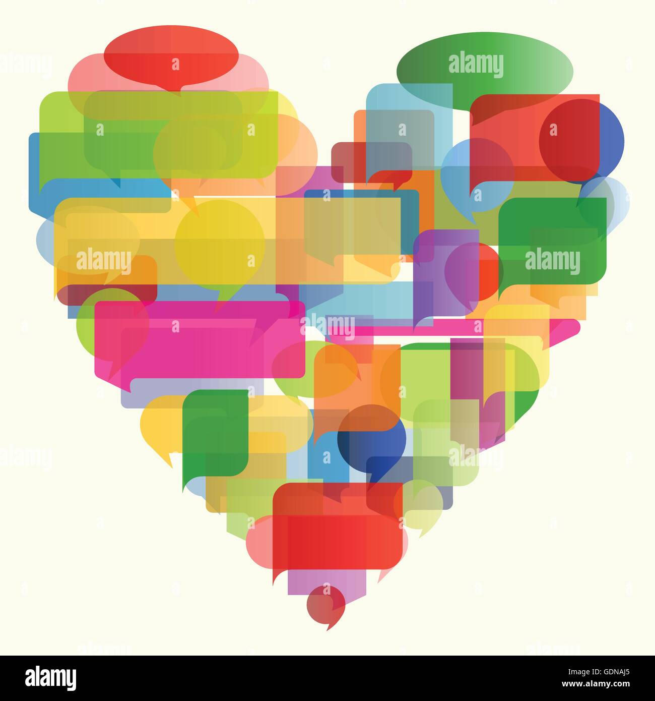 Heart made of colorful speech bubbles concept illustration background ...