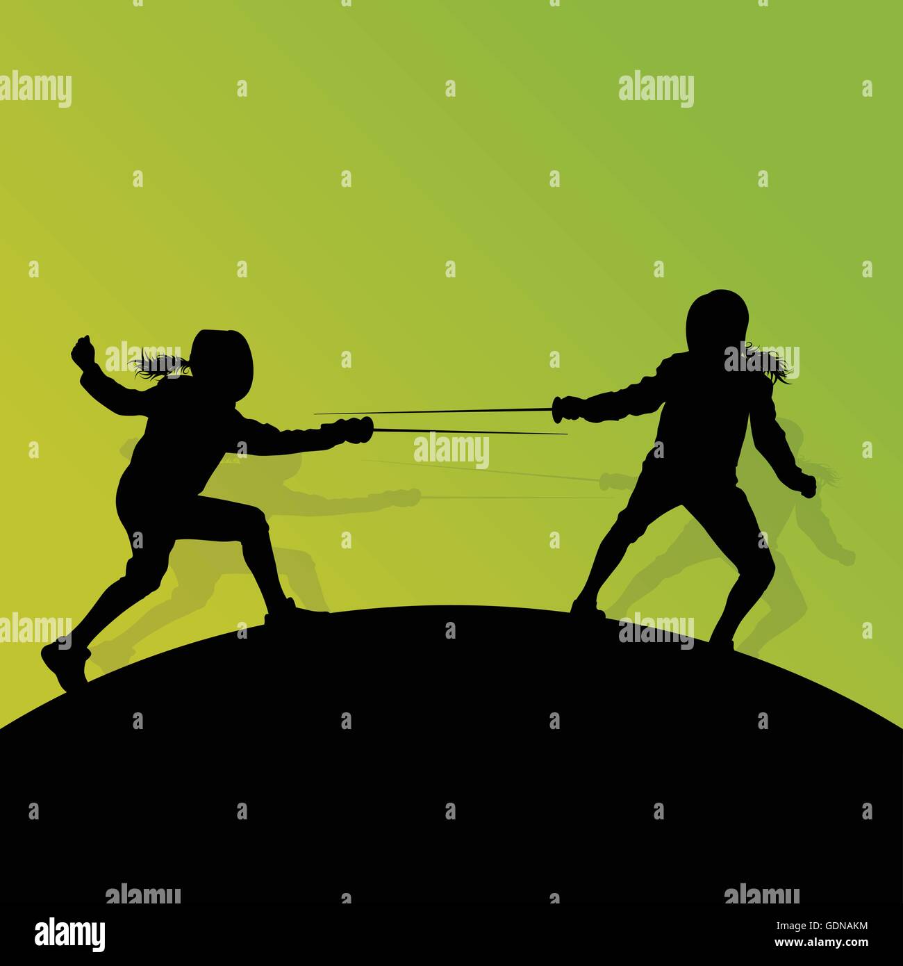 Fencing active young teenager sword fighting sport silhouettes vector ...