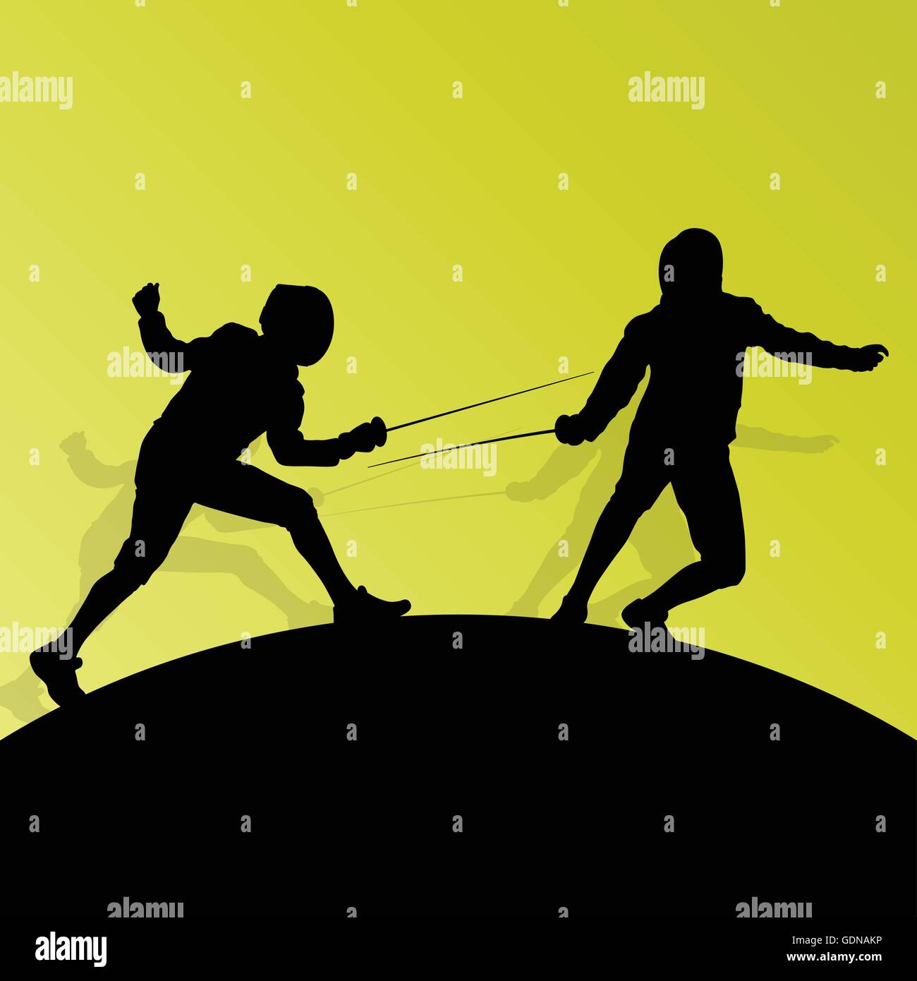 Fencing active young teenager sword fighting sport silhouettes vector ...