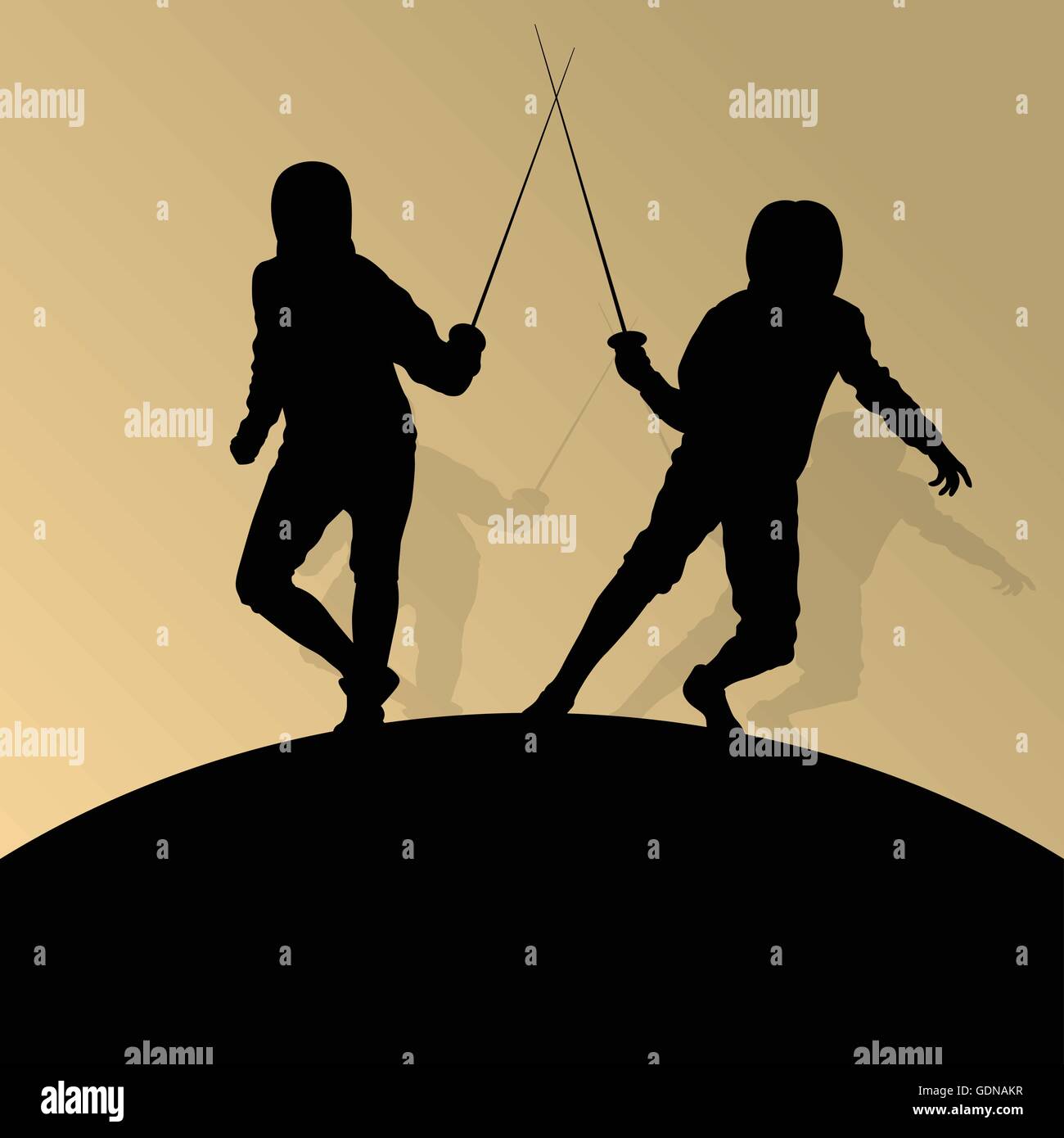 Fencing active young teenager sword fighting sport silhouettes vector ...