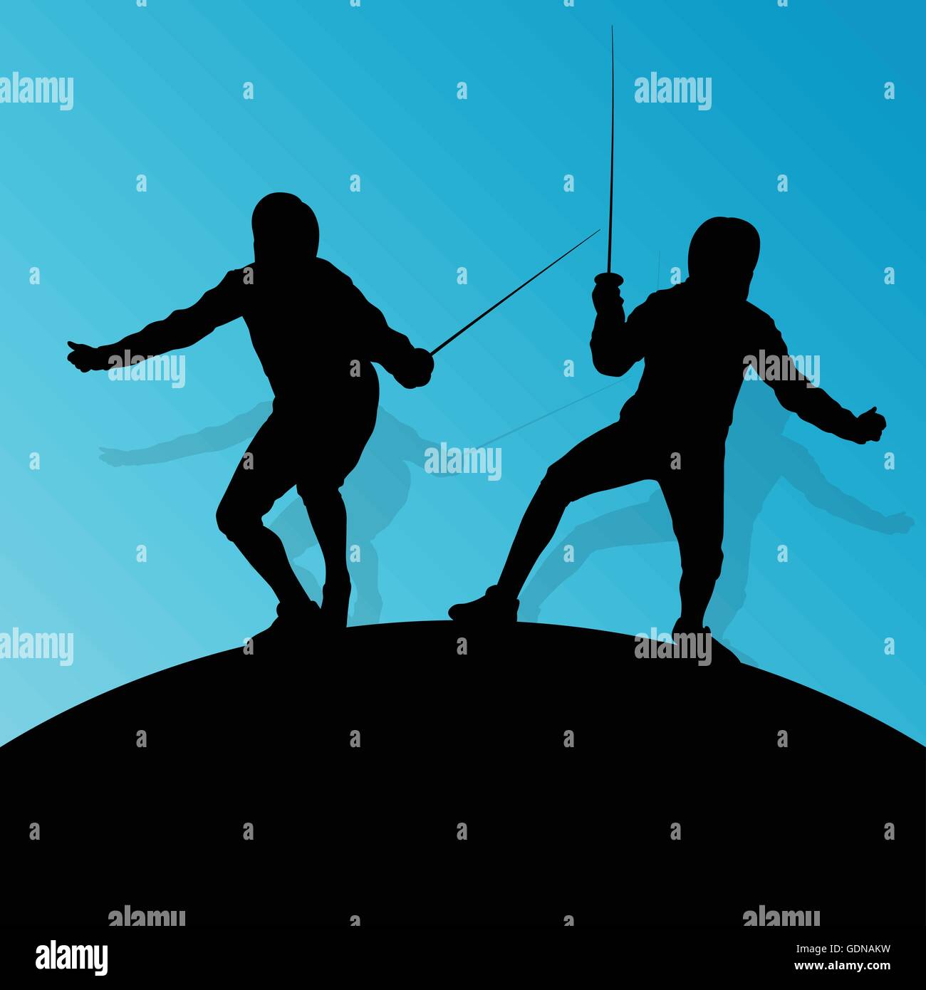 Fencing active young teenager sword fighting sport silhouettes vector ...