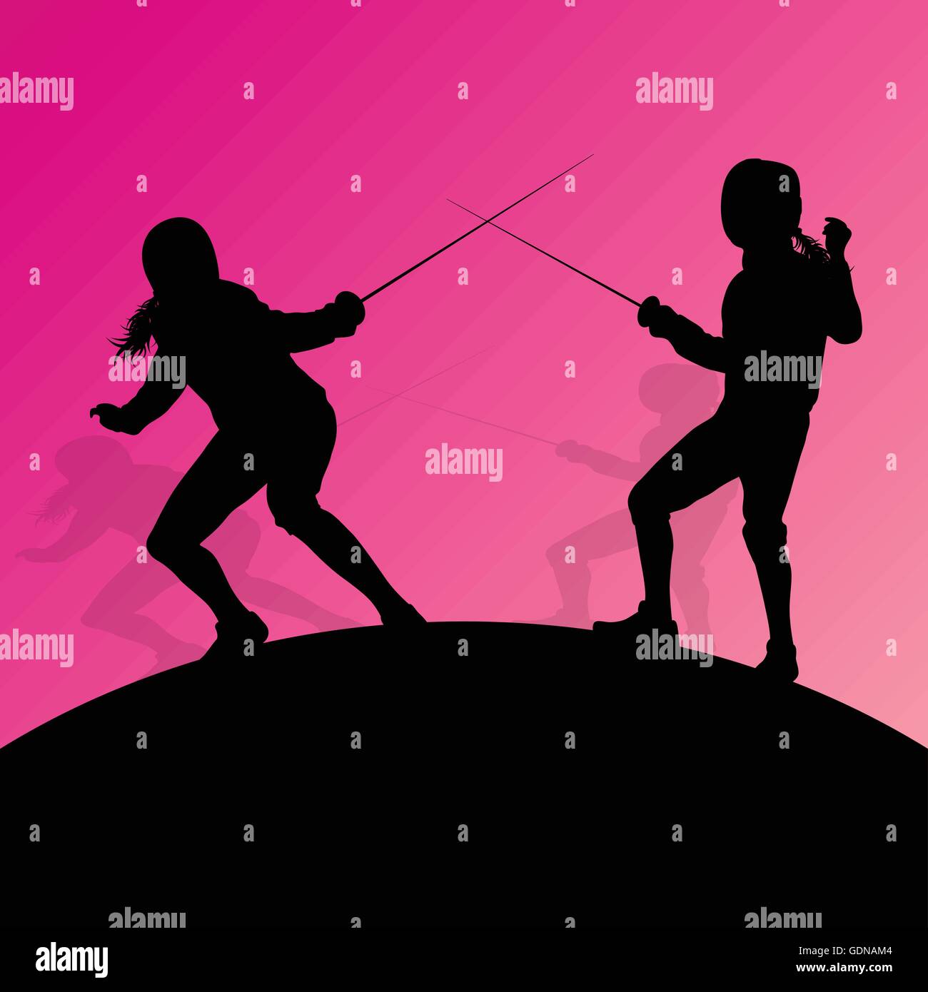 Fencing active young teenager sword fighting sport silhouettes vector ...