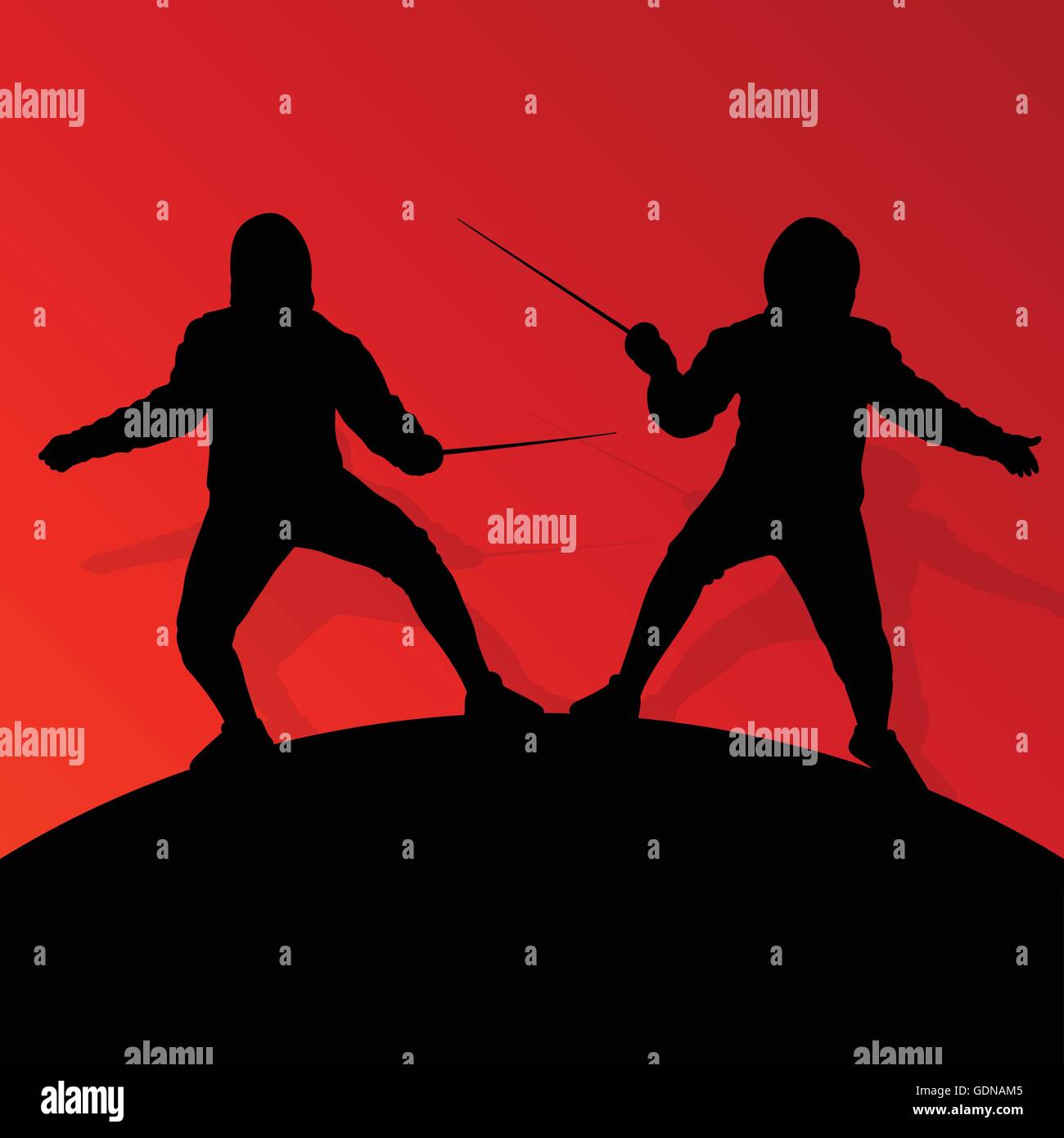 Fencing active young teenager sword fighting sport silhouettes vector ...