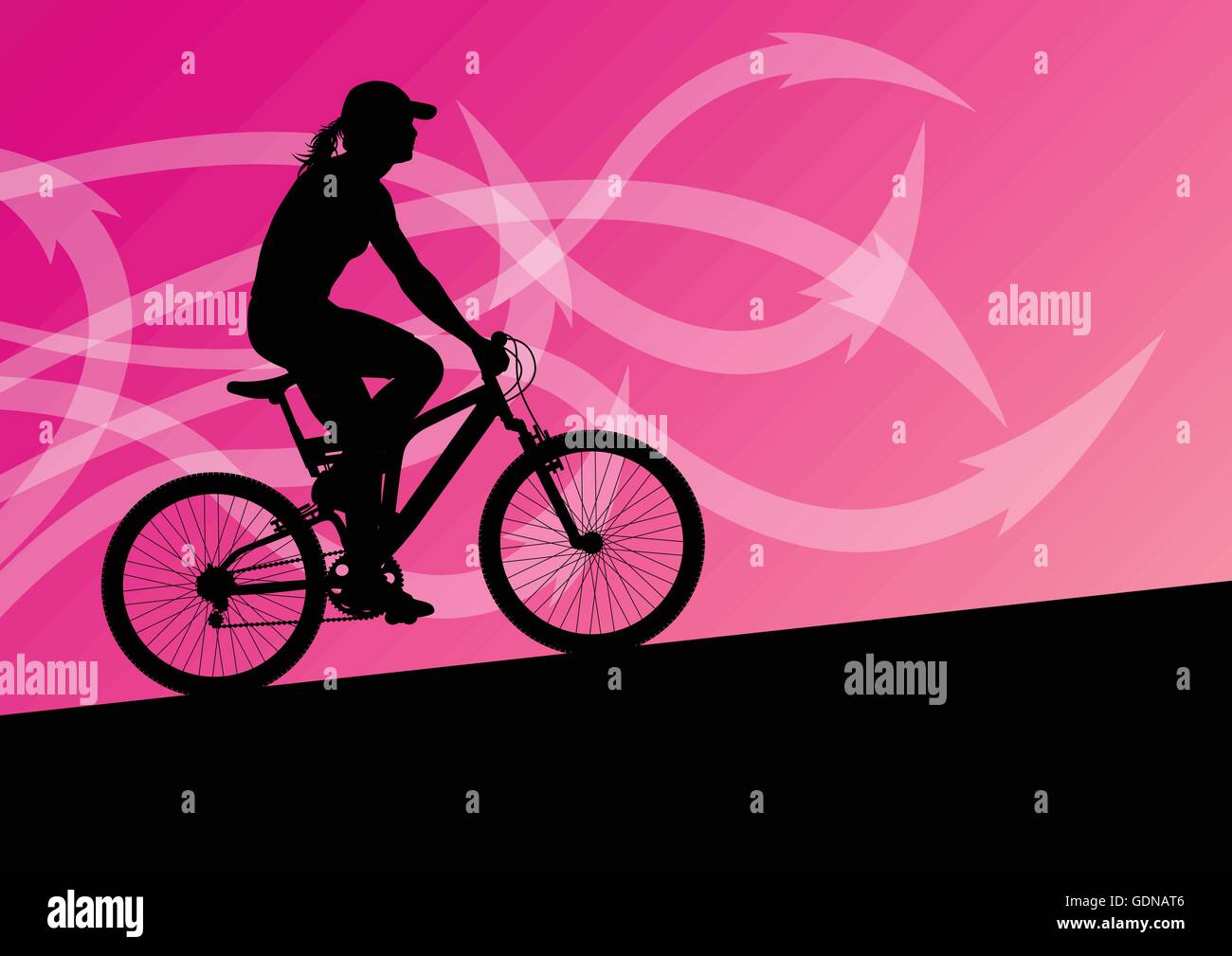 Active woman cyclist bicycle rider in abstract arrow line landscape ...