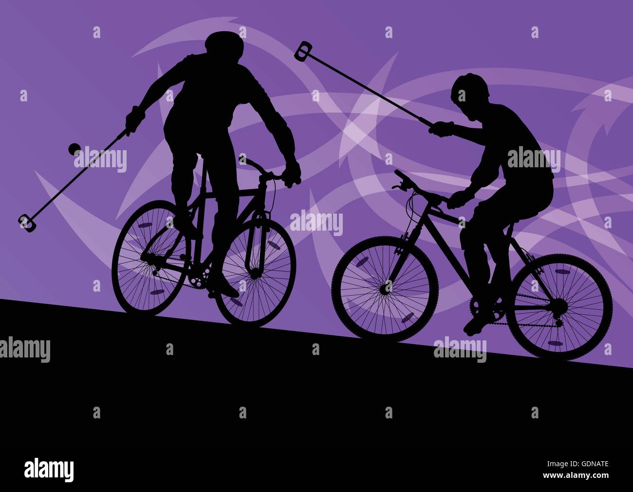Bike polo game players active men cyclists bicycle riders in abstract ...