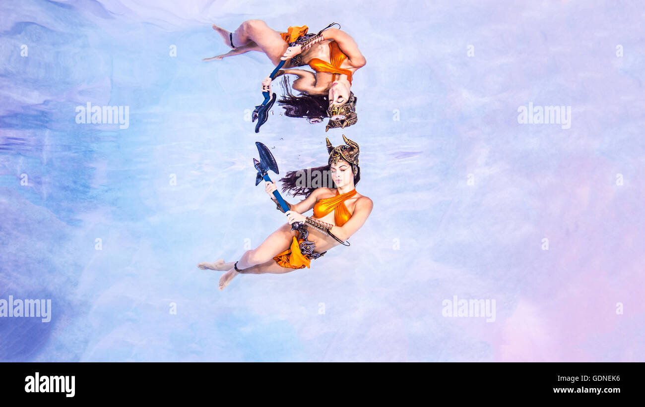 Woman breath holding underwater hi-res stock photography and images - Alamy