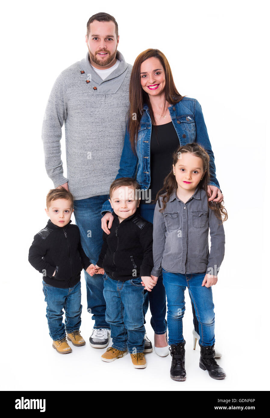 attractive portrait of young happy family over white background Stock ...