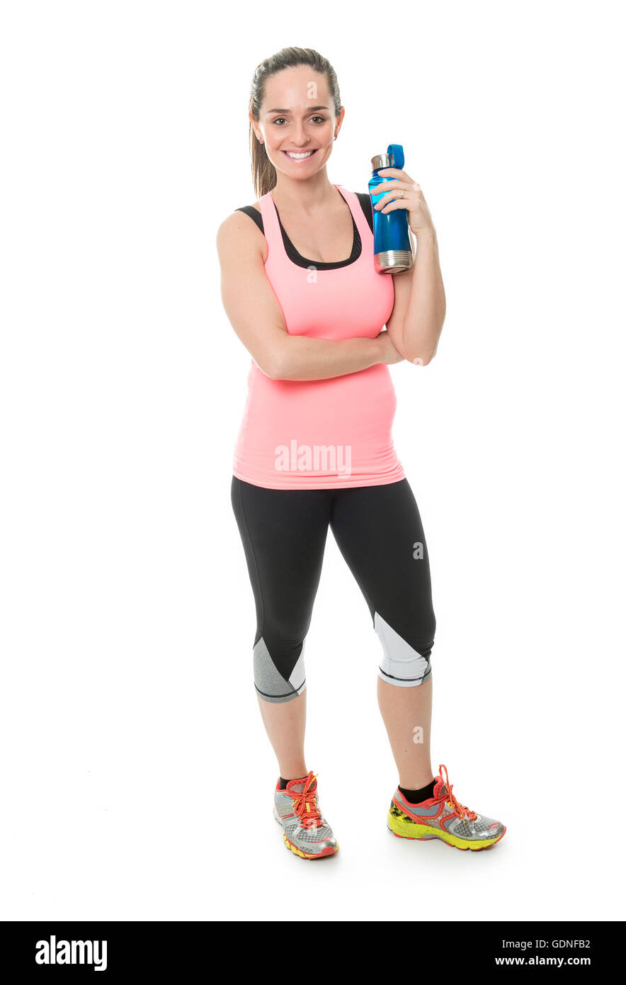 Fitness woman stretching full body over white background Stock Photo ...