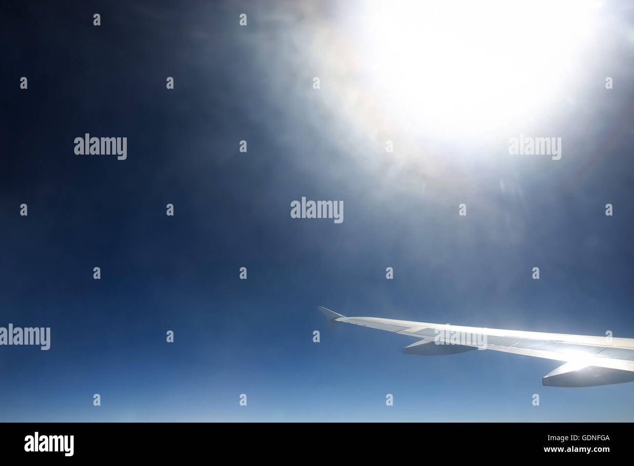 A view of the airplane wing and sunlight from the airplane Stock Photo ...