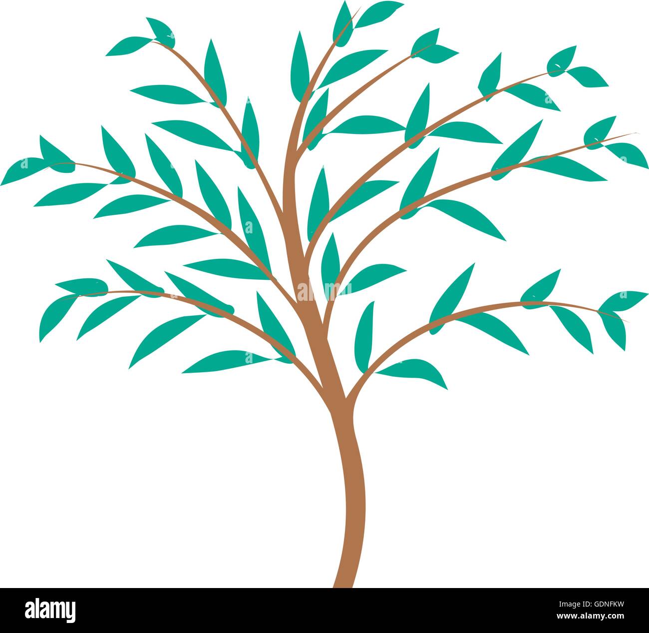 The thin trunk of the tree with leaves logo. Forest and park. Elegant ...