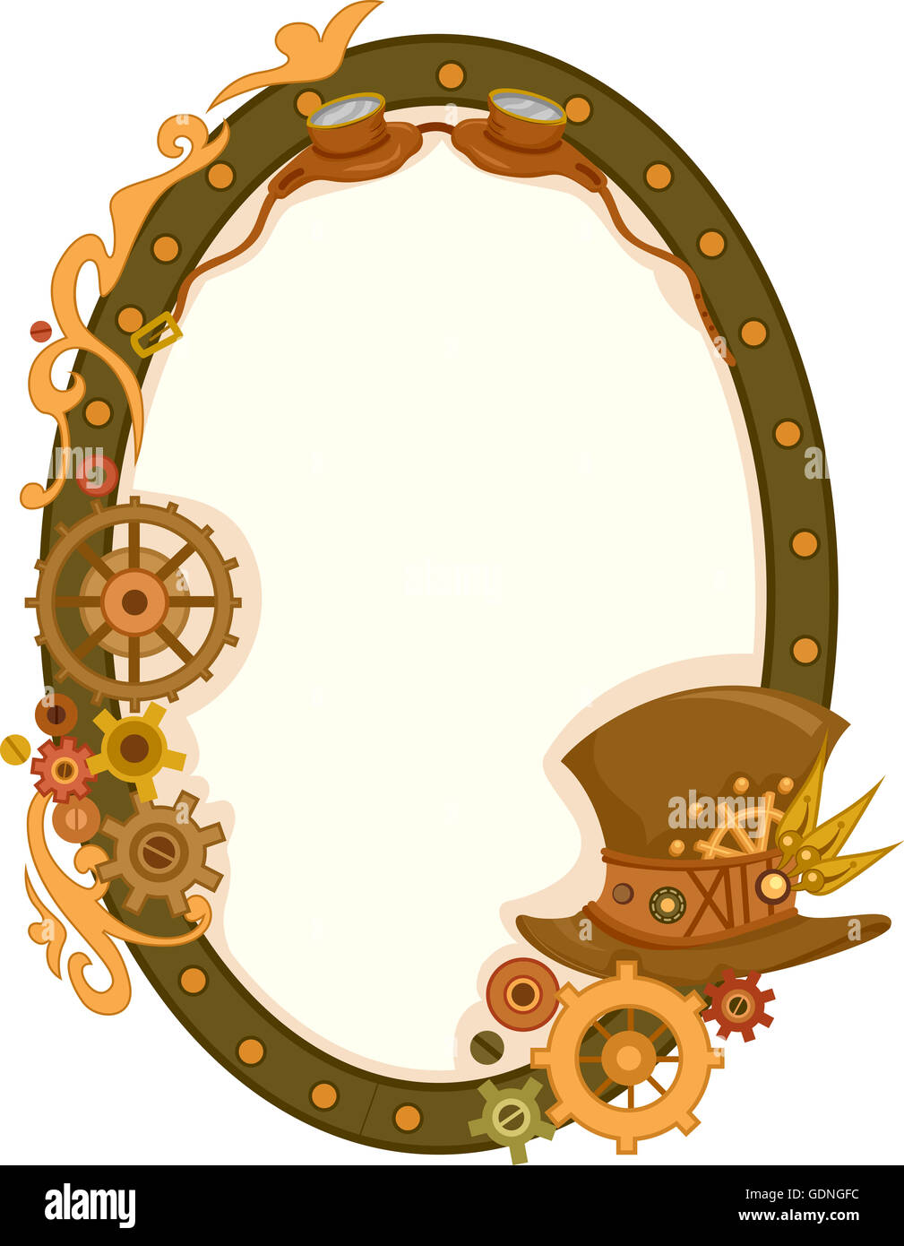 Steampunk Themed Illustration of a Circular Frame Decorated with Cogwheels and Gears Stock Photo ...