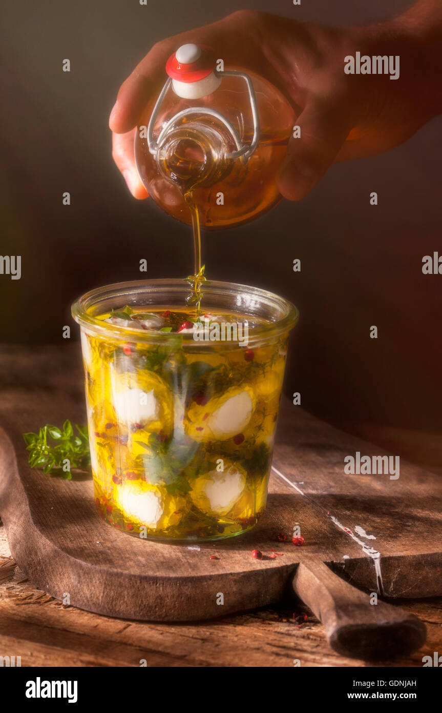 Labneh Middle Eastern Strained Yogurt Cheese in olive oil Stock Photo ...