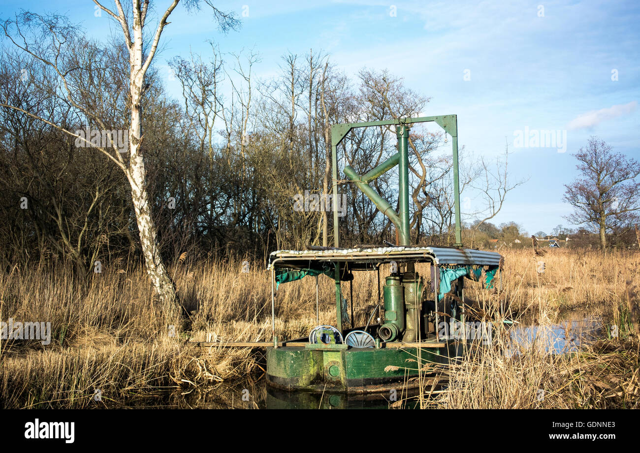 Steam powered reed cutting machine, Bure Marshes, Norfolk Stock Photo ...