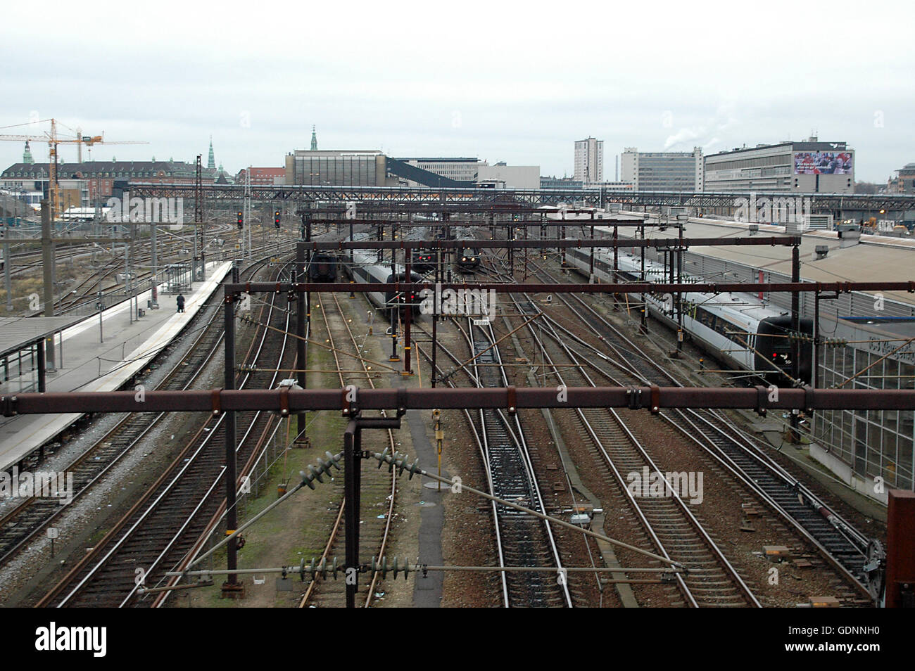Railway yard of the Copenhagen Central station, seen from Dybbølsbro ...