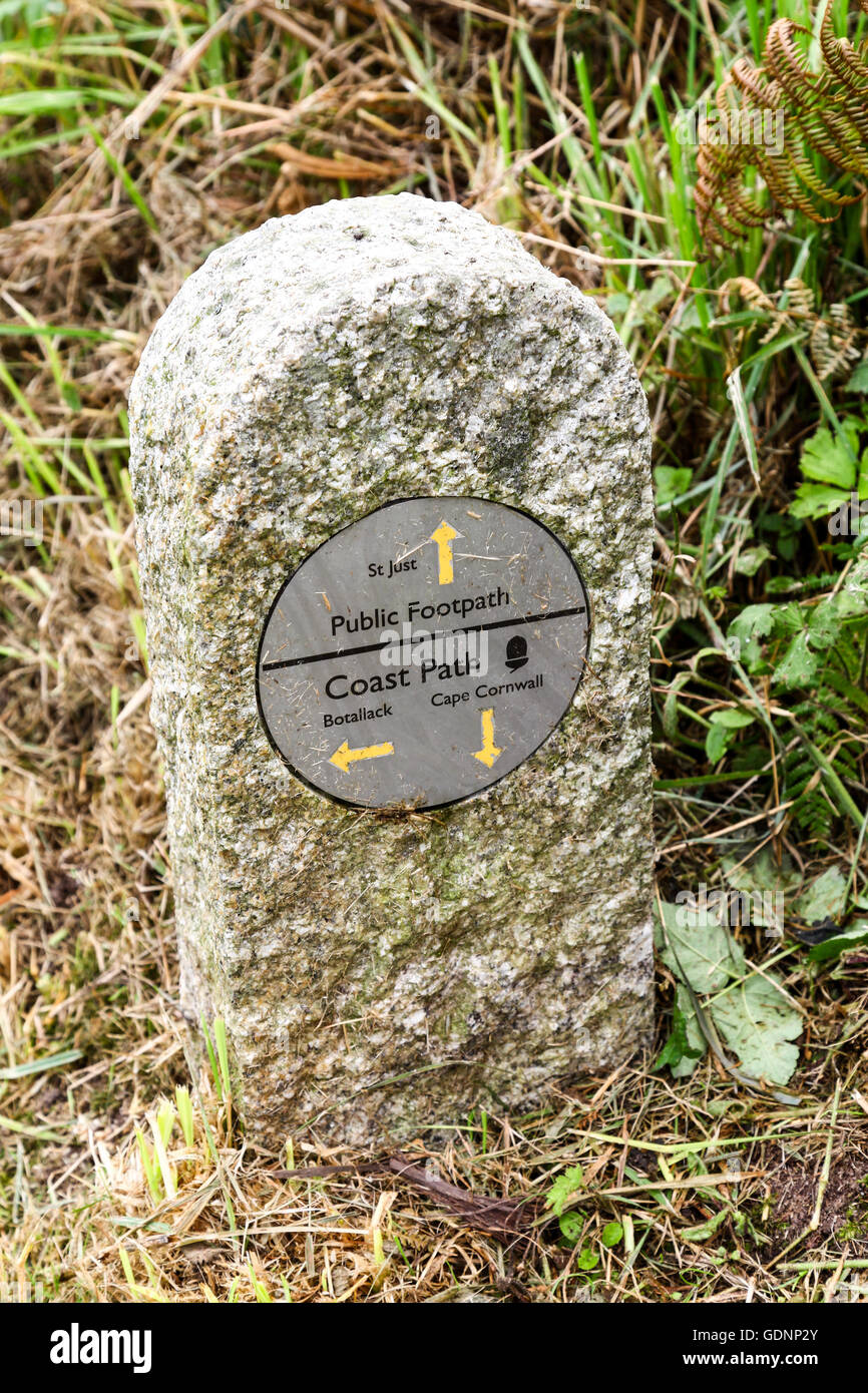 A granite sign post in the Kenidjack Valley Cornwall England UK saying ...