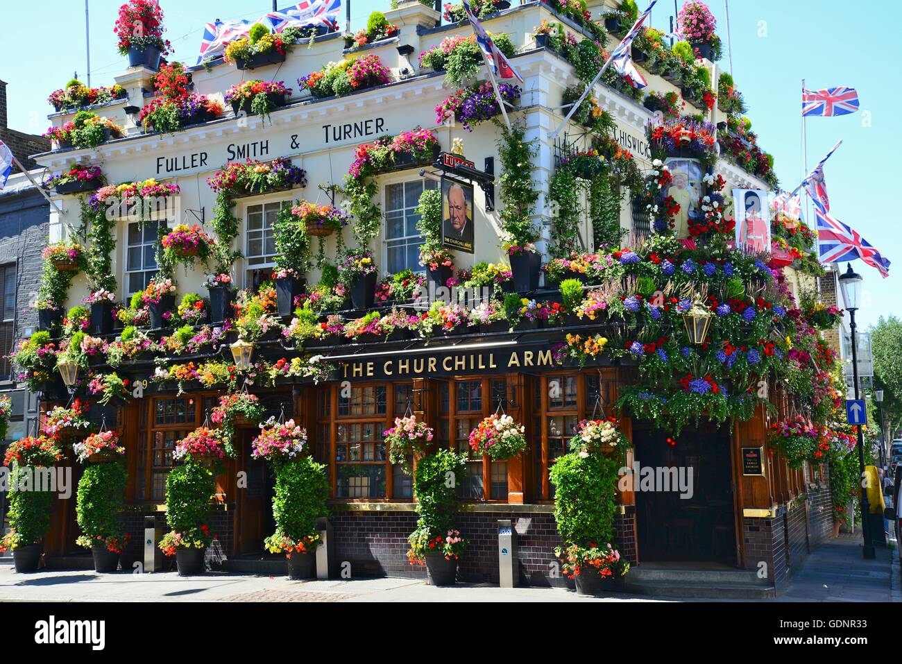 The Churchill Arms pub, Kensington Church Street, London, England Stock ...