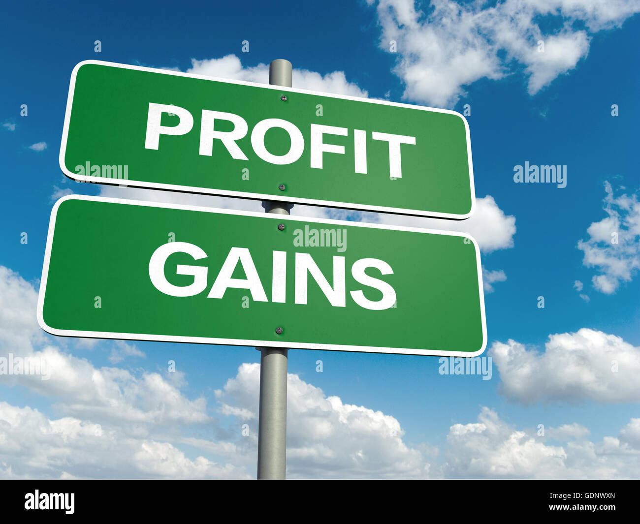 A road sign with profit gains words on sky background Stock Photo - Alamy
