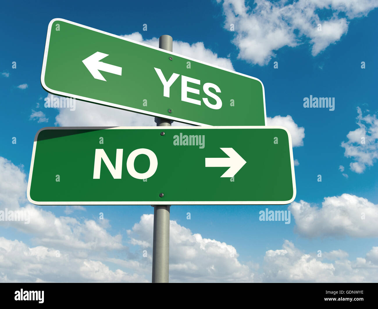 A road sign with yes no words on sky background Stock Photo - Alamy