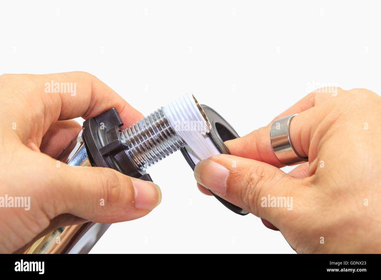 Wrap the Thread Seal Tape on pipe Stock Photo - Alamy