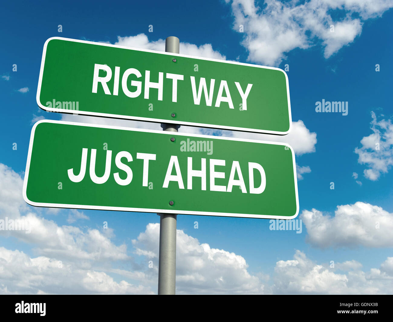 A road sign with right way words on sky background Stock Photo - Alamy