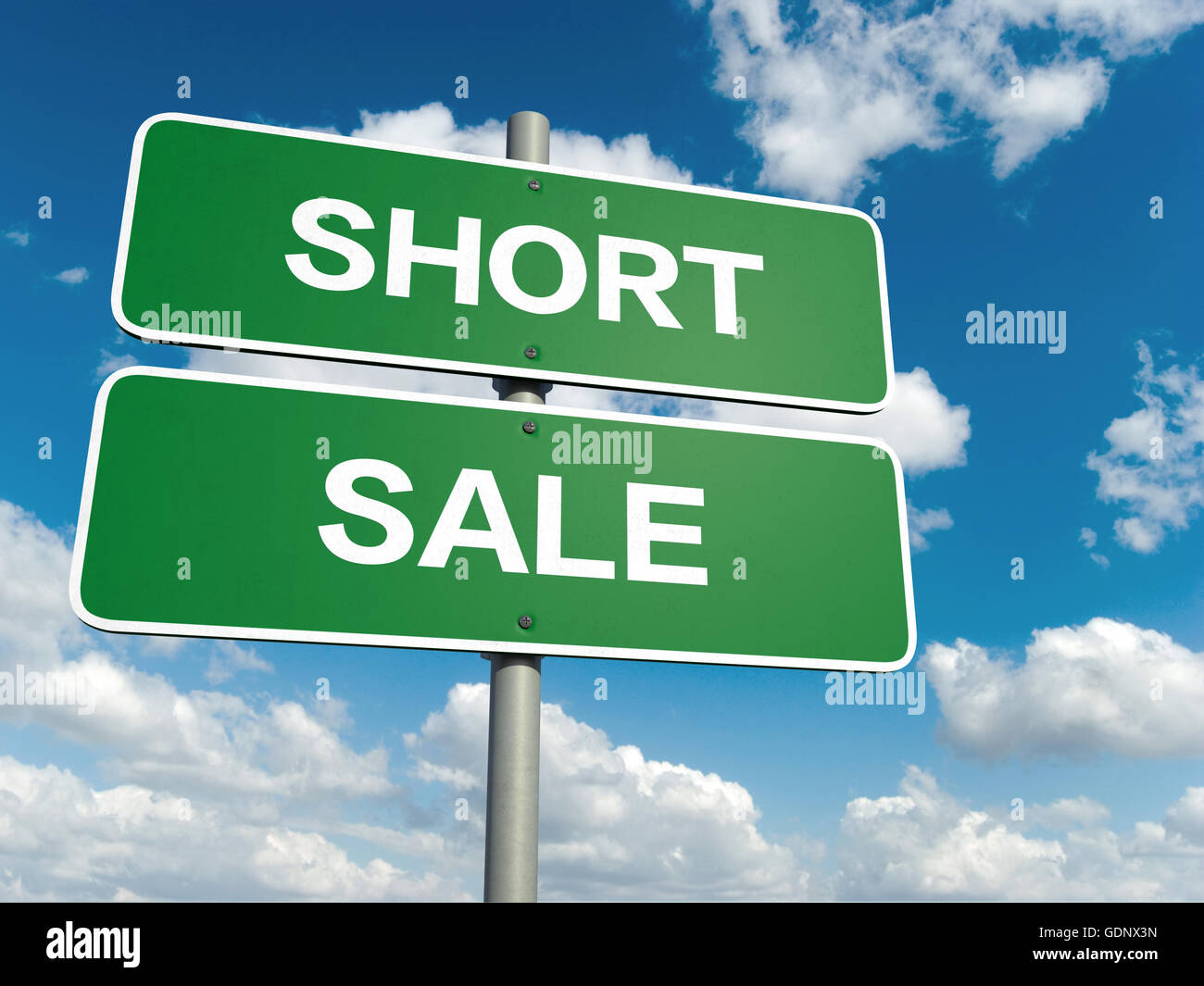 A road sign with short sale words on sky background Stock Photo - Alamy