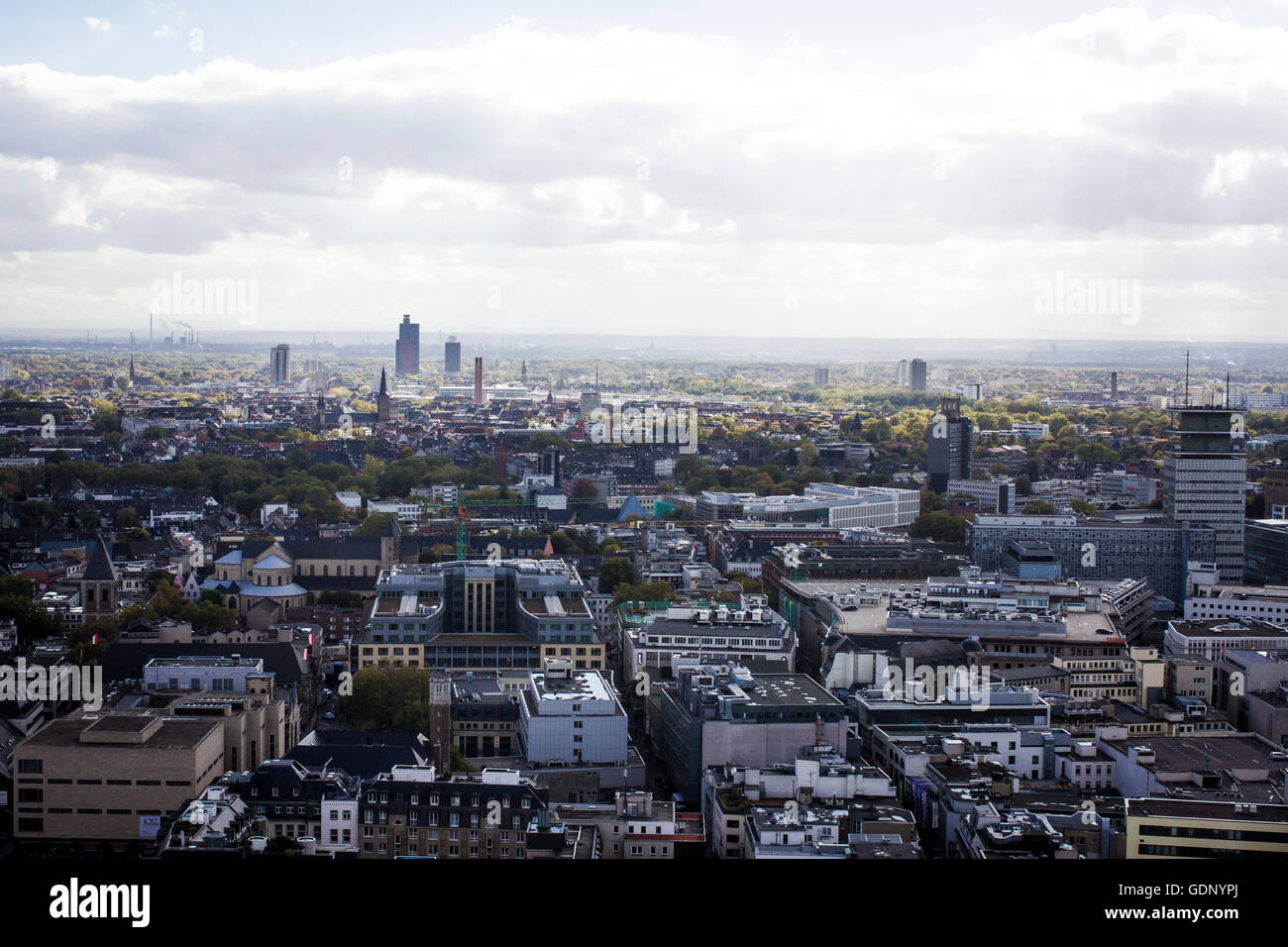 The city of Cologne seen from a viewing platform in the spire of ...