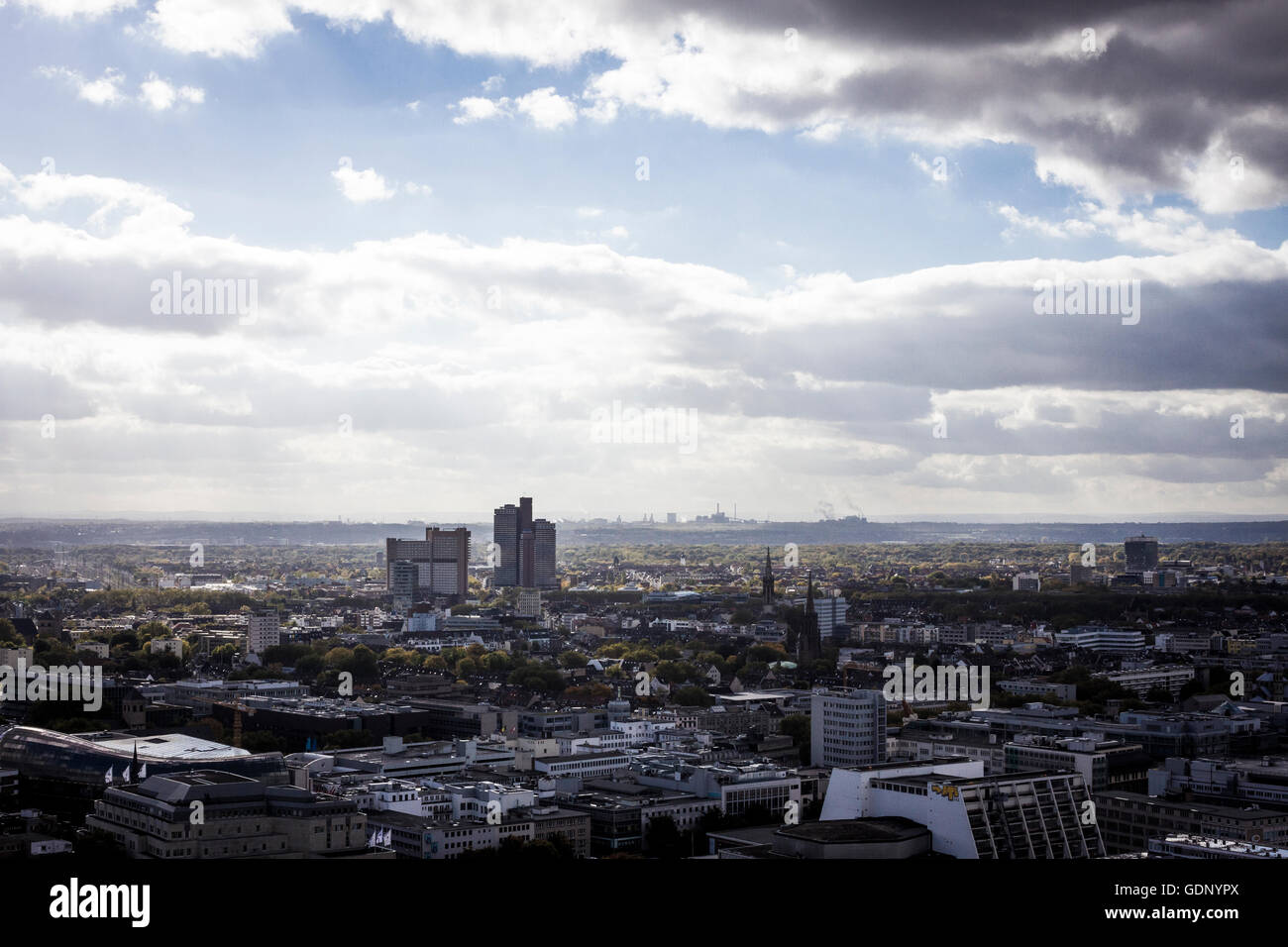The city of Cologne seen from a viewing platform in the spire of ...