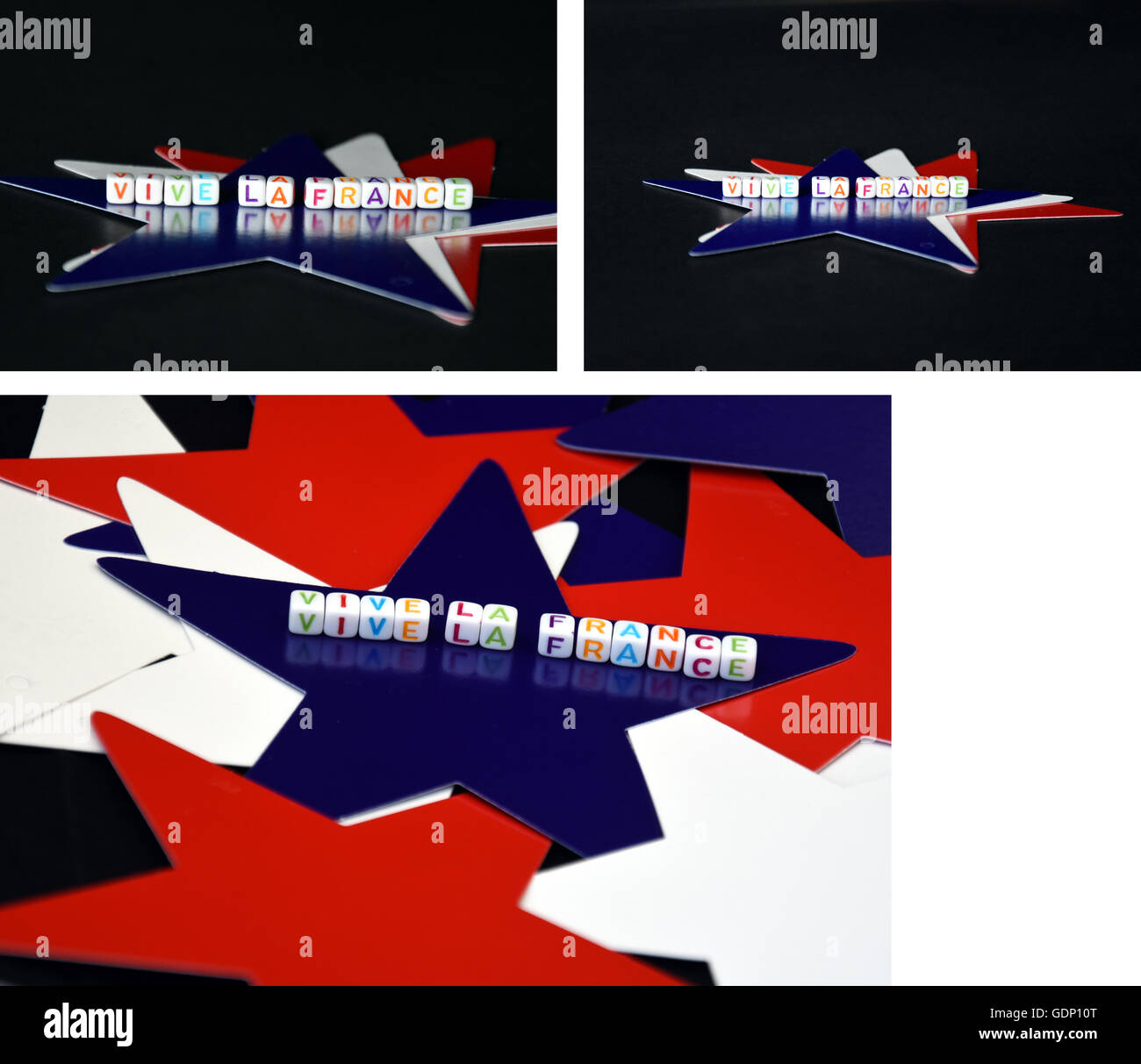 Happy Bastille Day with red white and blue french stars. Vive La France ...