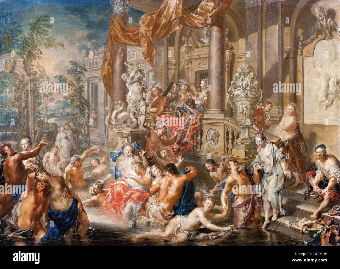 Johann Georg Platzer - Fountain scene in front of a palace Stock Photo ...