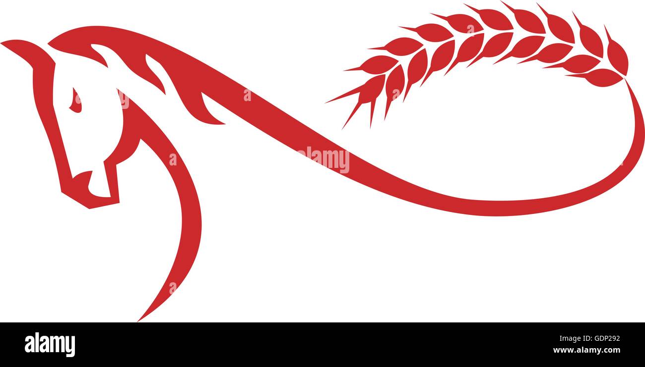 Illustration of a horse with malt wheat tail foring a mobius strip ...