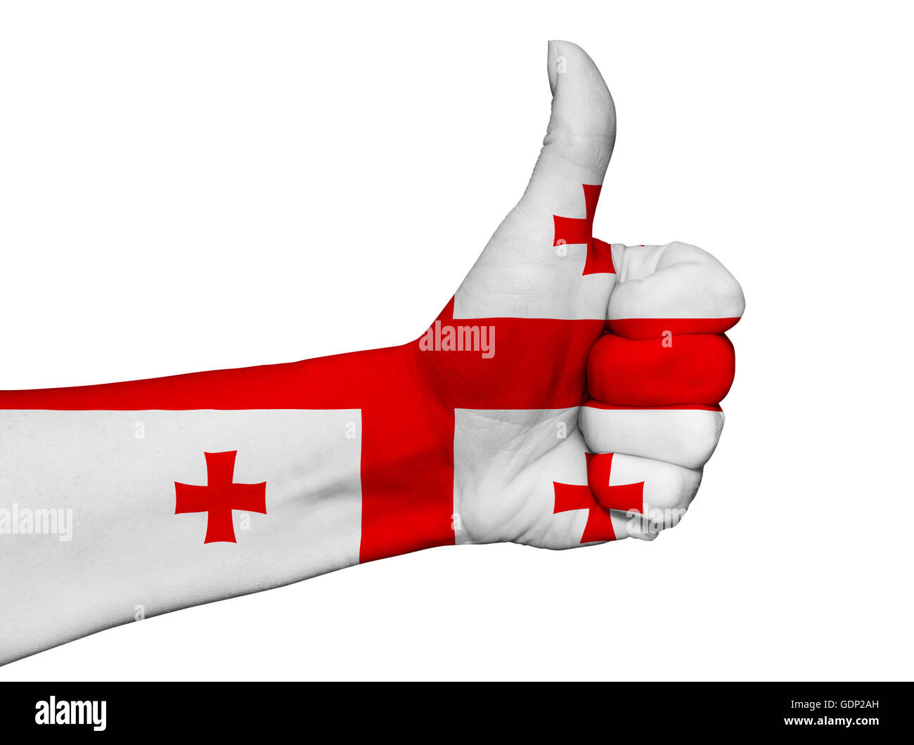 Hand with thumb up painted in colors of Georgia flag isolated Stock ...