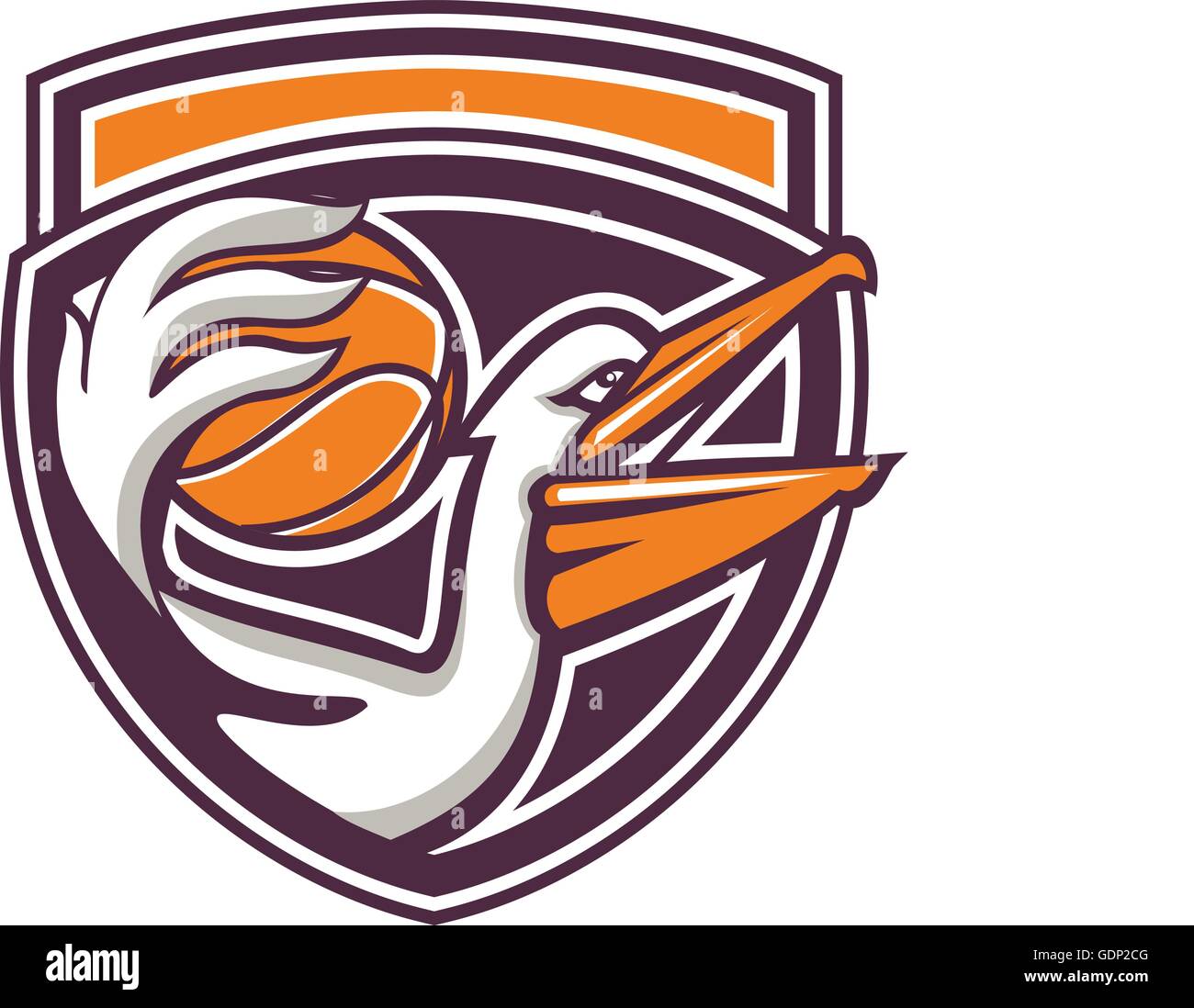 Illustration of a pelican holding passing basketball ball viewed from ...