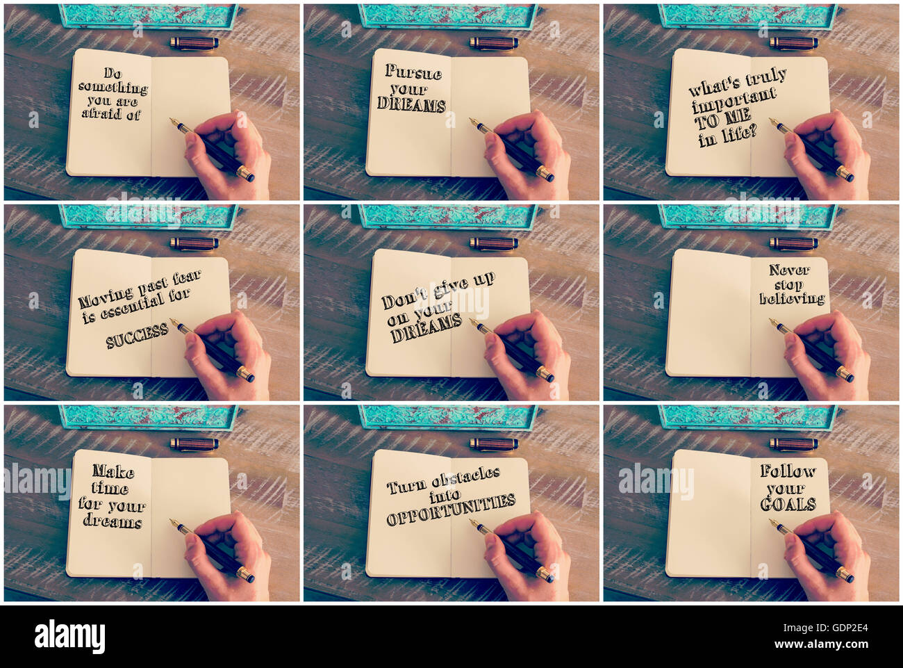 Photo Collage with various motivational messages. Concept images for ...