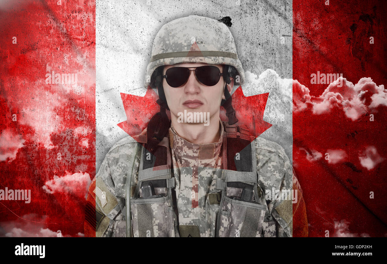 soldier on a canada flag background, double exposure Stock Photo - Alamy
