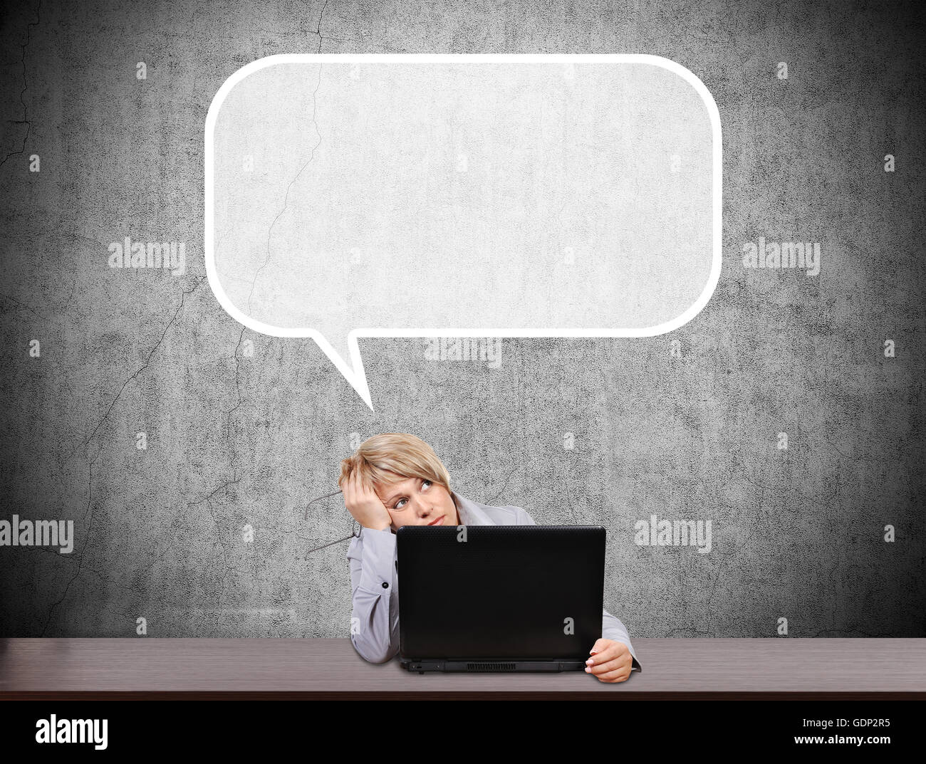 businesswoman with problems before computer in office Stock Photo - Alamy