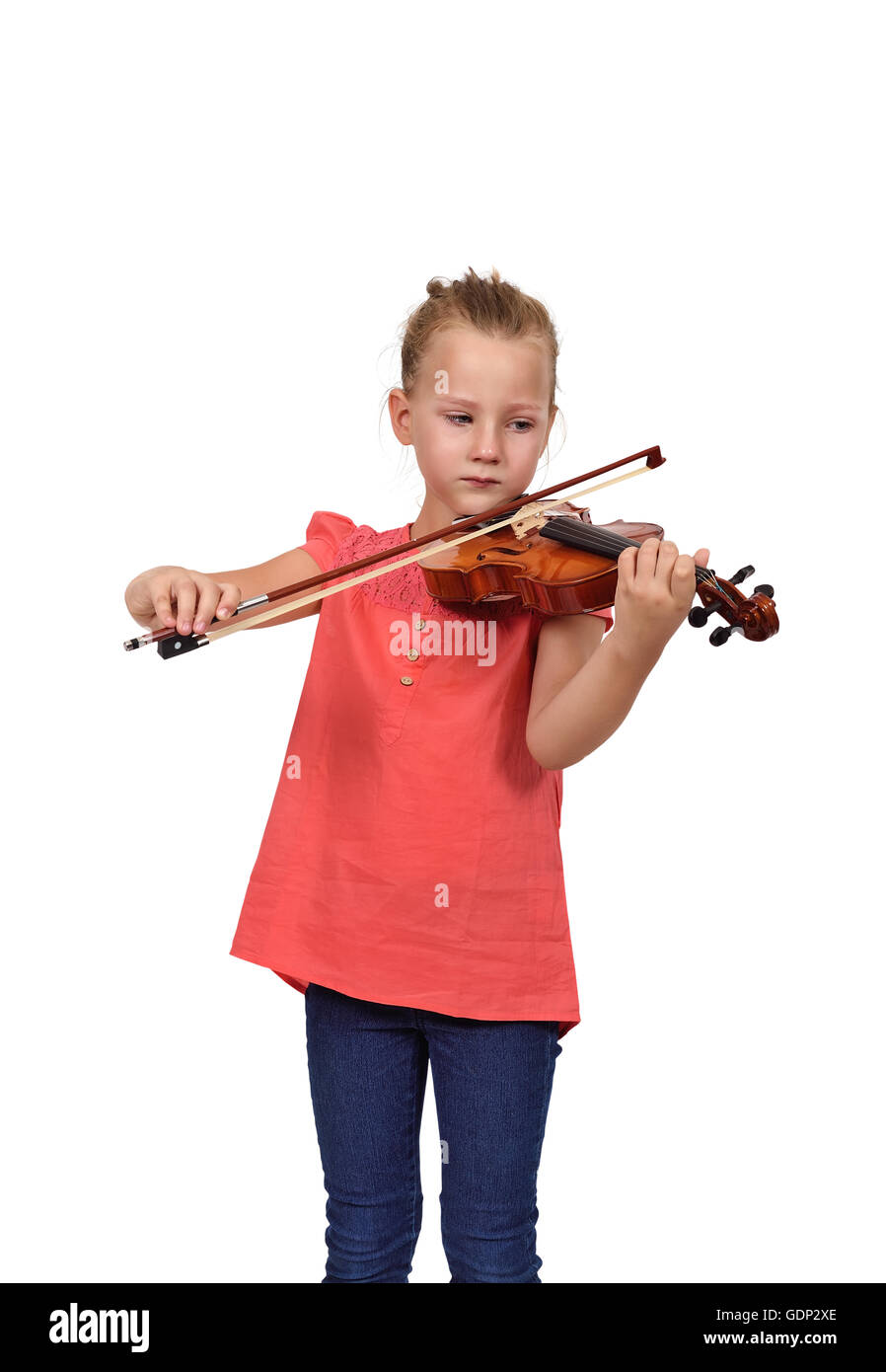 crying girl with violin on white background Stock Photo - Alamy