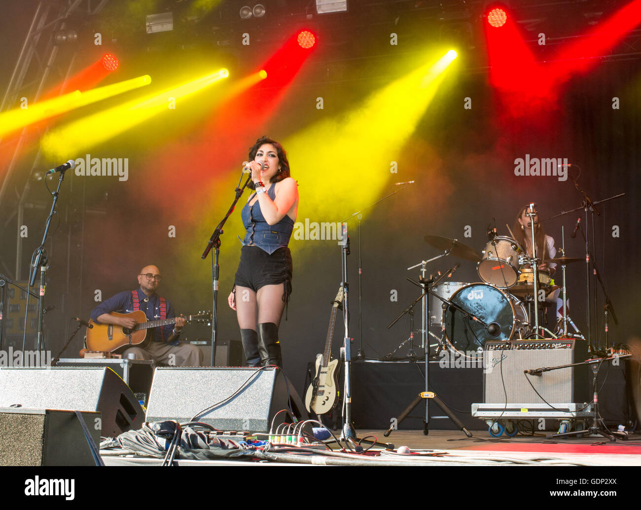 Family band Kitty, Daisy and Lewis perform on stage at the Larmer Tree ...