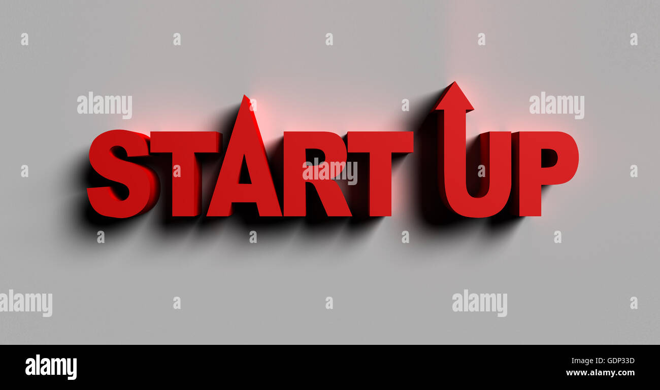 3D Start Up Red Text over gray background Stock Photo - Alamy