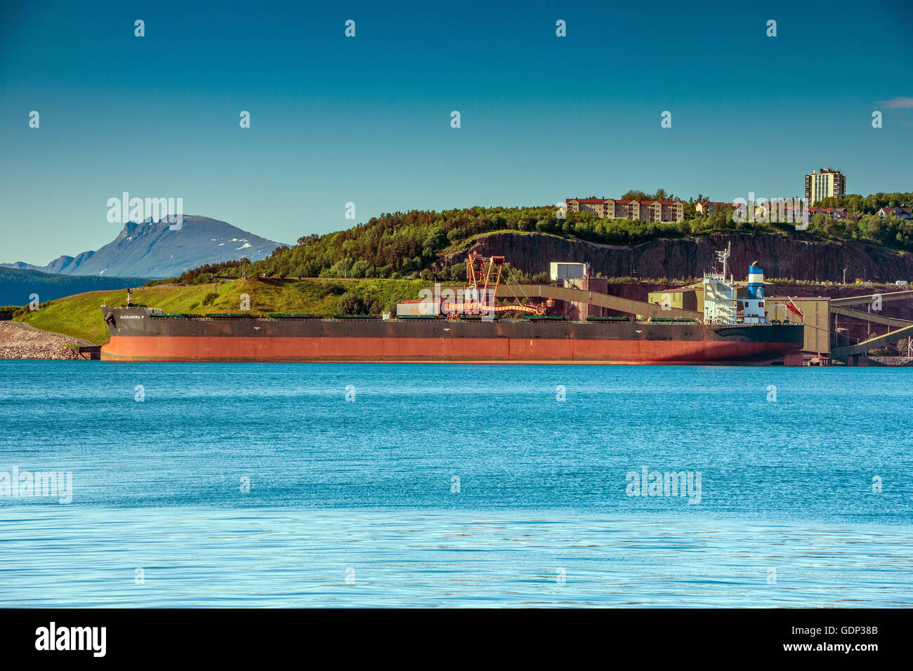 Alexandra P bulk ore carrier, moored at LKAB jetty, Narvik, Arctic ...