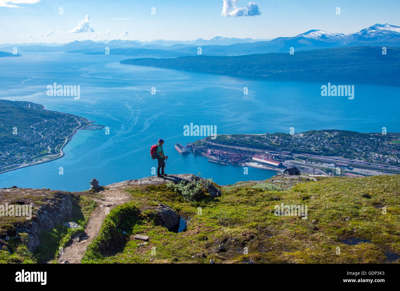 Solitary female walker above Ofotfjord, Narvik, Norway Stock Photo - Alamy
