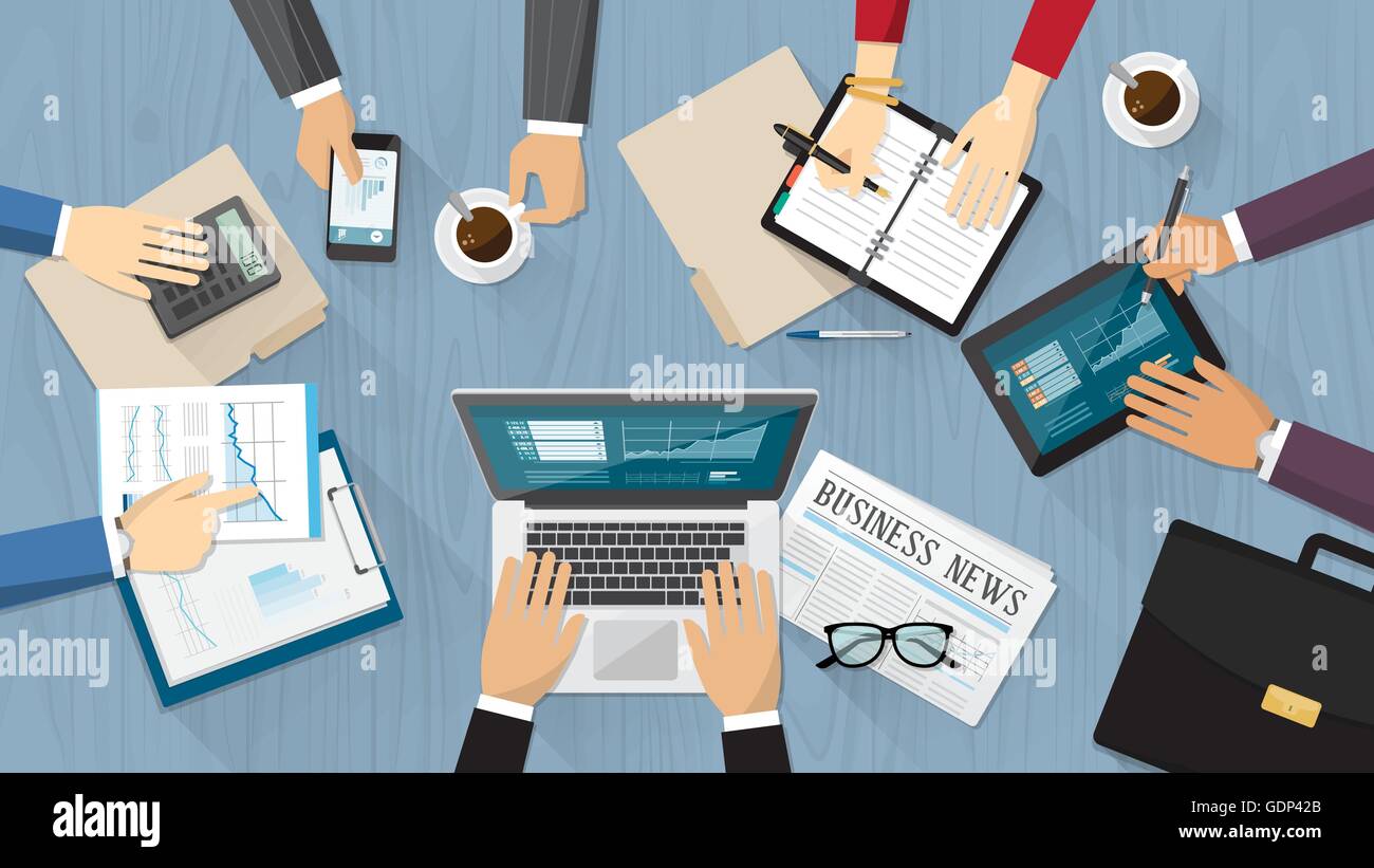 Hands tablet on desk Stock Vector Images - Alamy