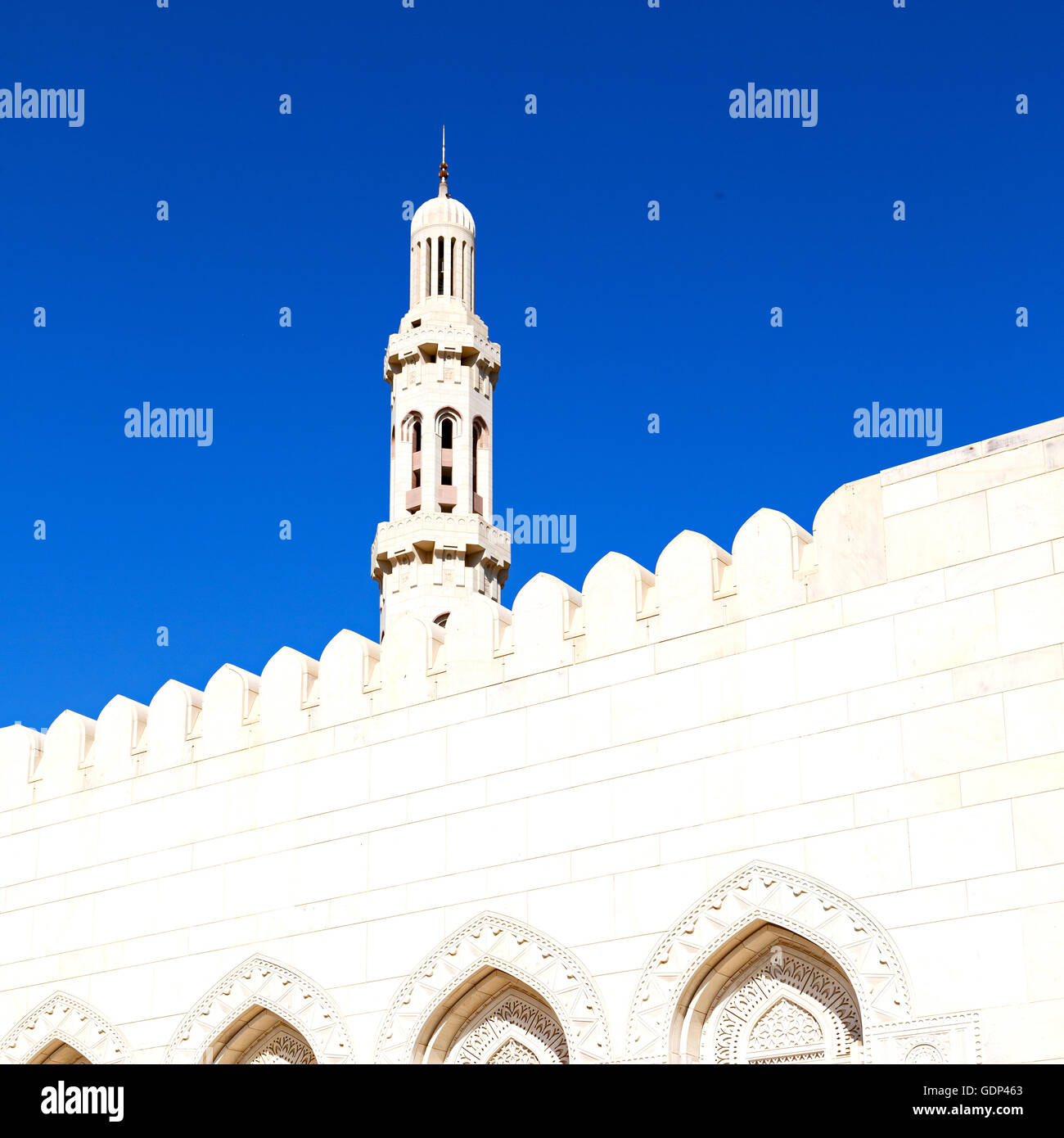 minaret and religion in clear sky in oman muscat the old mosque Stock ...