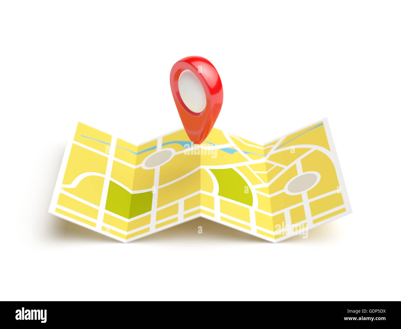 Navigation map with red position pin. Travel concept. Isolated 3d ...